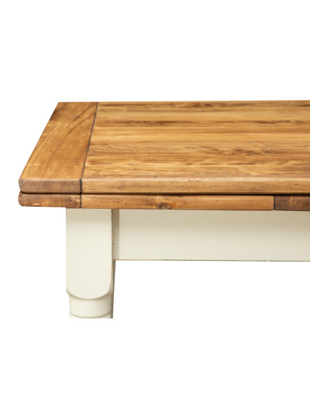 Country style solid lime wood antiqued hite frame natural finish sized extending table. Made in Italy